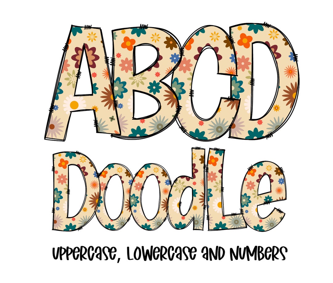 Retro Flowers Doodle Alphabet Letters PNG, Clip Art, Doodle Alpha ...