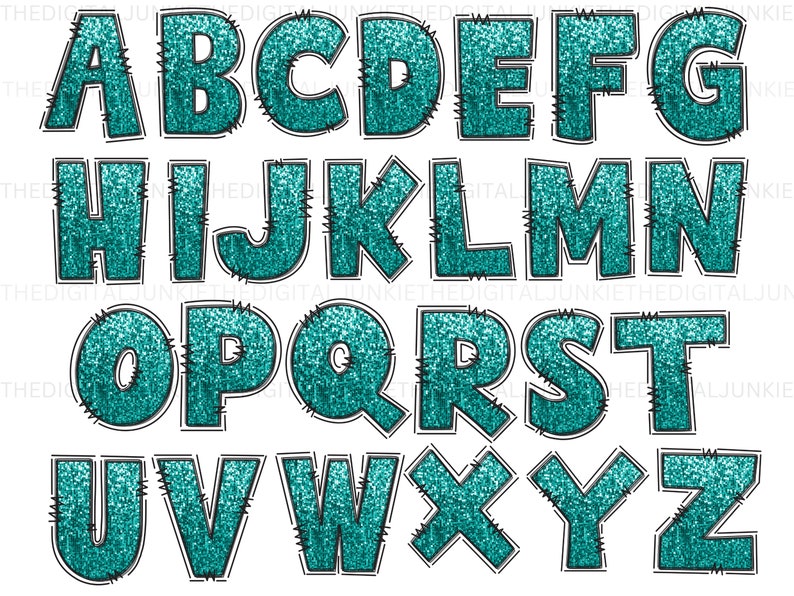 Teal Sequin Doodle Alphabet Letters PNG, Clip Art, Doodle Alpha Bundle ...