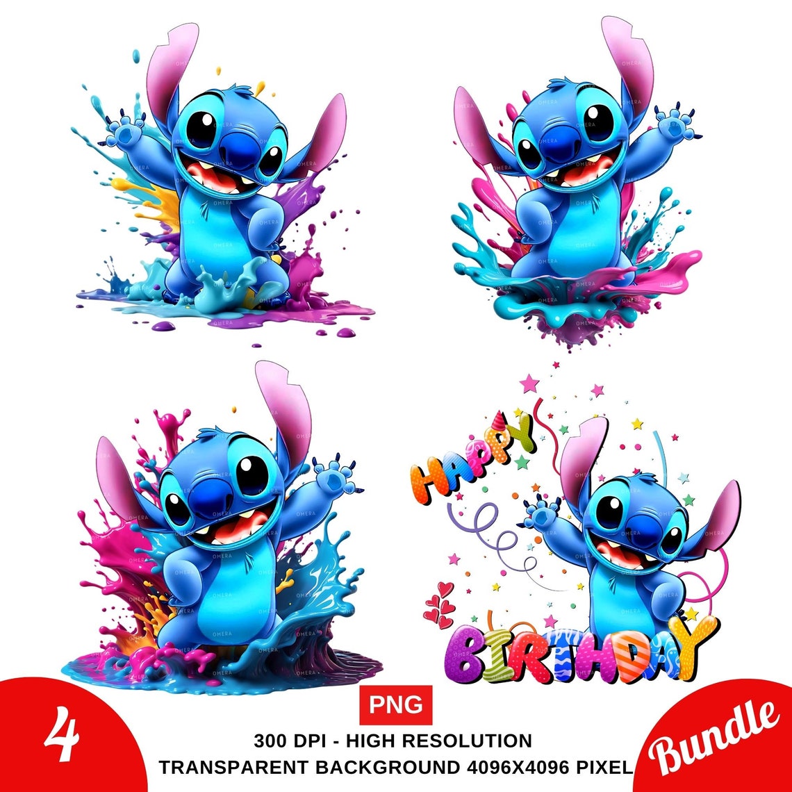 Stitch Splash and Watercolor 4 PNG / Digital Design PNG File for ...