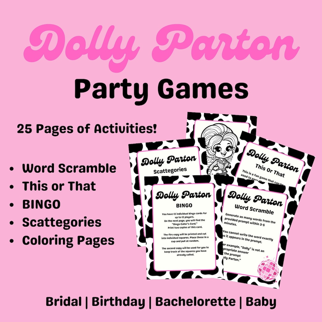 Dolly Parton Party Games Bundle - 25-page Instant Download With Bingo ...