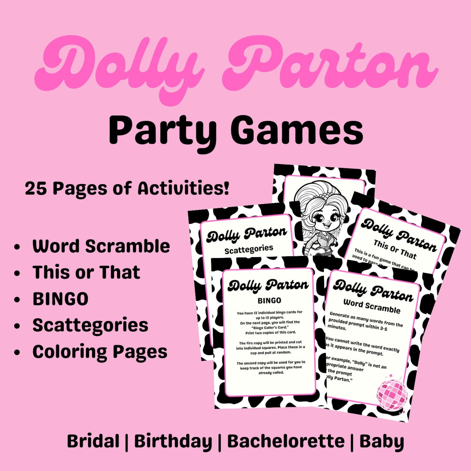 Dolly Parton Party Games Bundle - 25-page Instant Download With Bingo ...