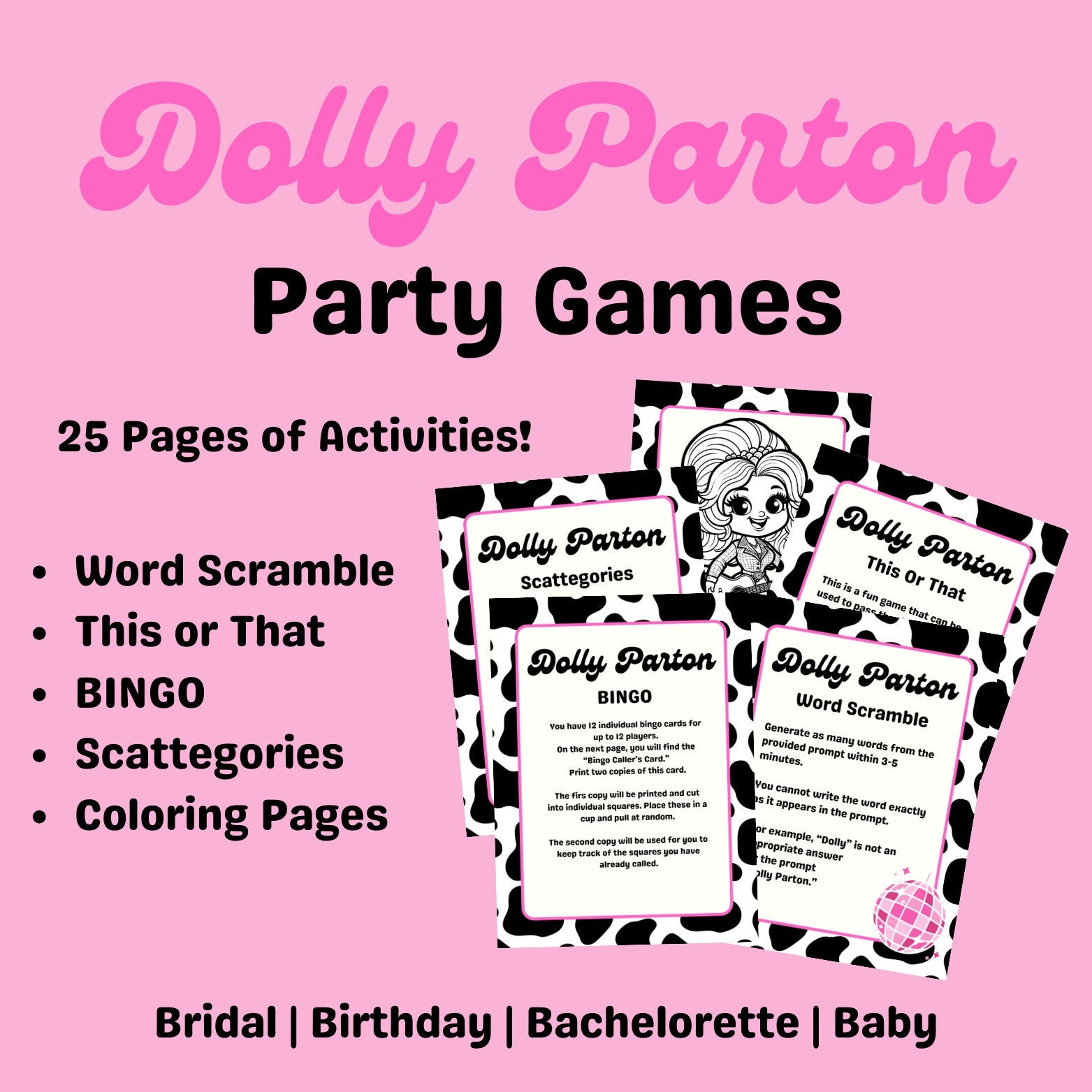Dolly Parton Party Games Bundle - 25-page Instant Download With Bingo ...