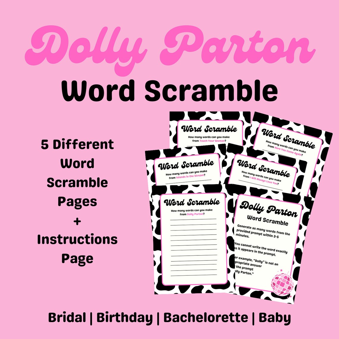 Dolly Parton Party Games Bundle - 25-page Instant Download With Bingo ...