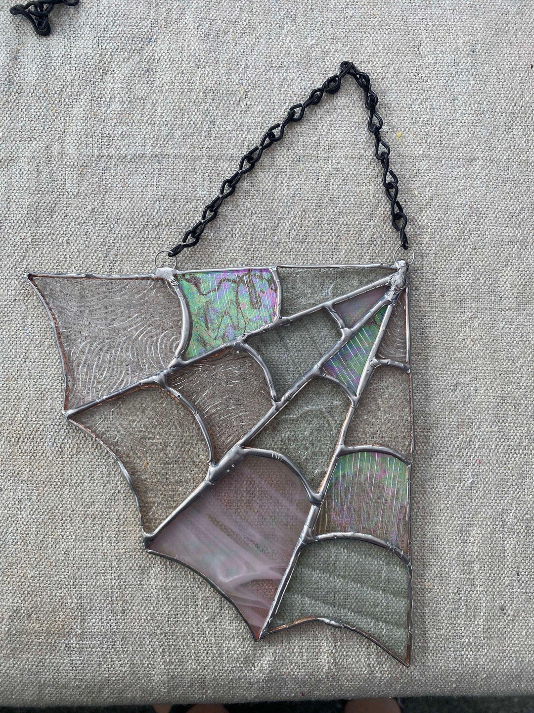 Made-to-order| Stained Glass Spiderweb Suncatcher or Corner Ornament ...