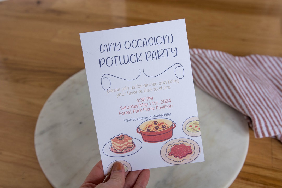 Editable, Printable Invitation for Potluck Party, Dinner Party ...