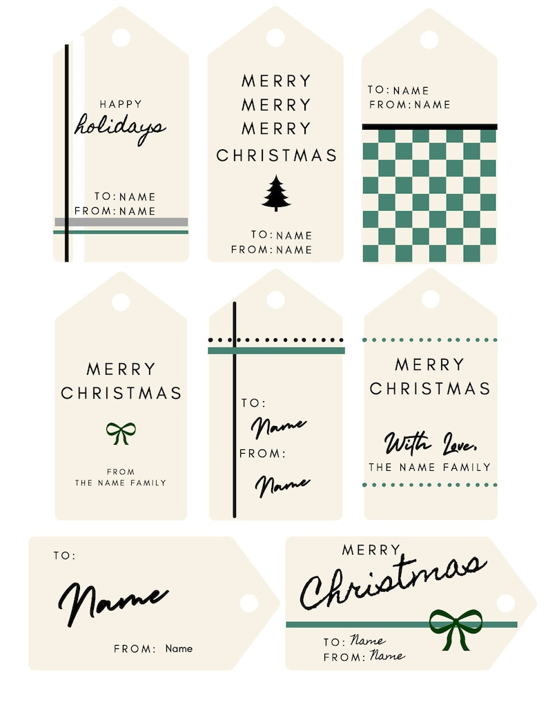 Editable, Printable Christmas Gift Tags, Holiday Gift Tags, Editable ...