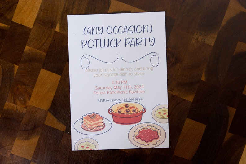 Editable, Printable Invitation for Potluck Party, Dinner Party ...