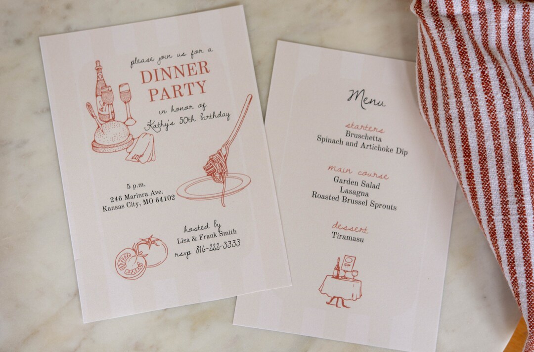 Editable, Printable Dinner Party Invitation + Coordinated Menu - Etsy