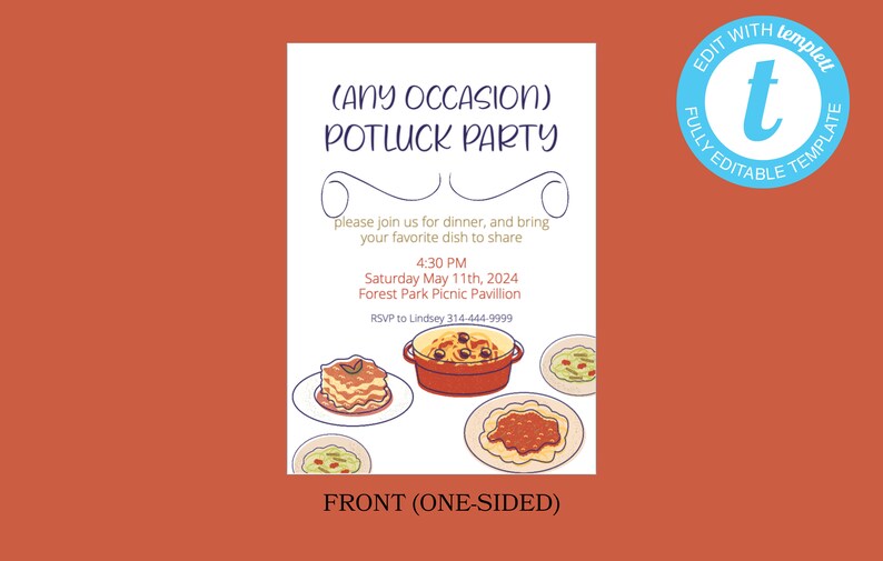 Editable, Printable Invitation for Potluck Party, Dinner Party ...