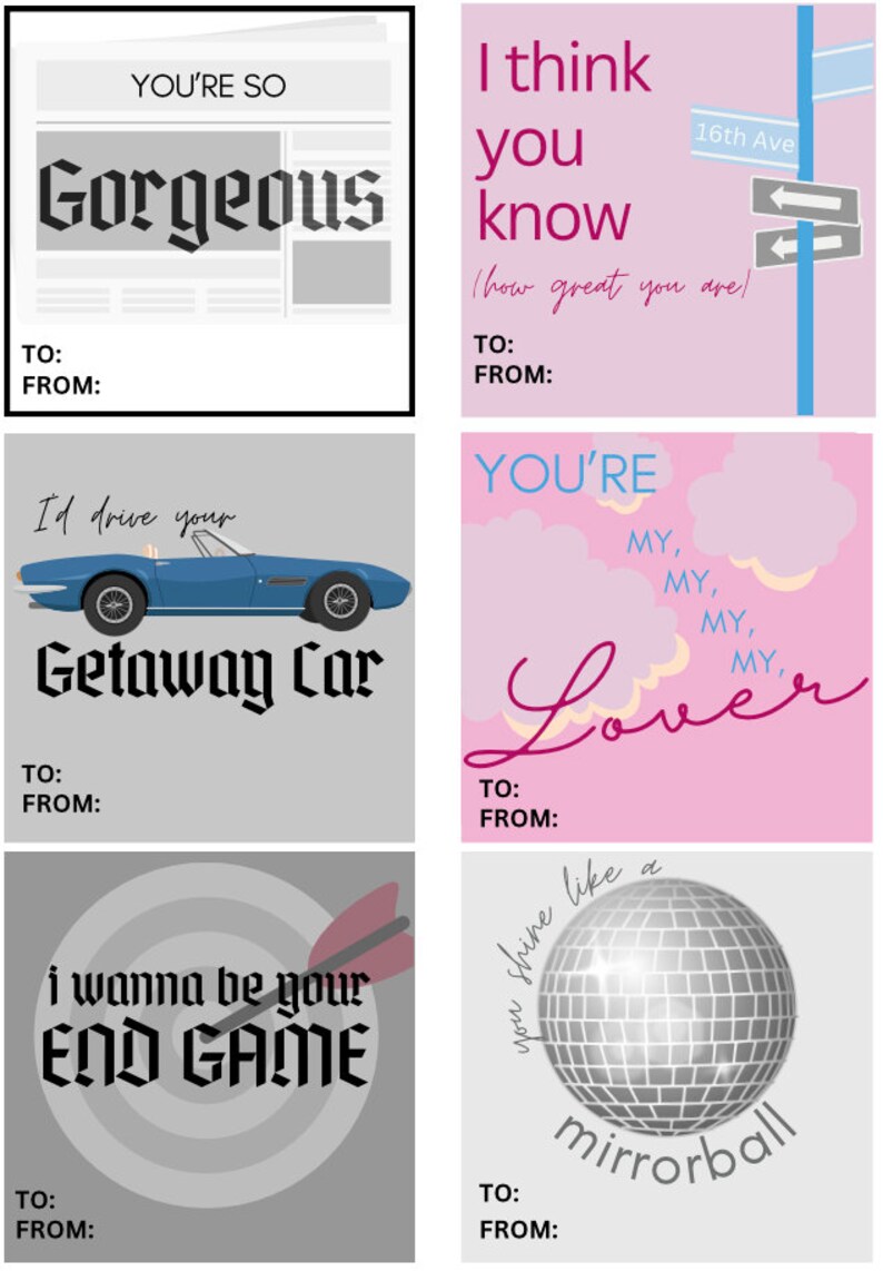 Taylor Swift Eras Themed Valentines Day Cards, Instant Download and ...