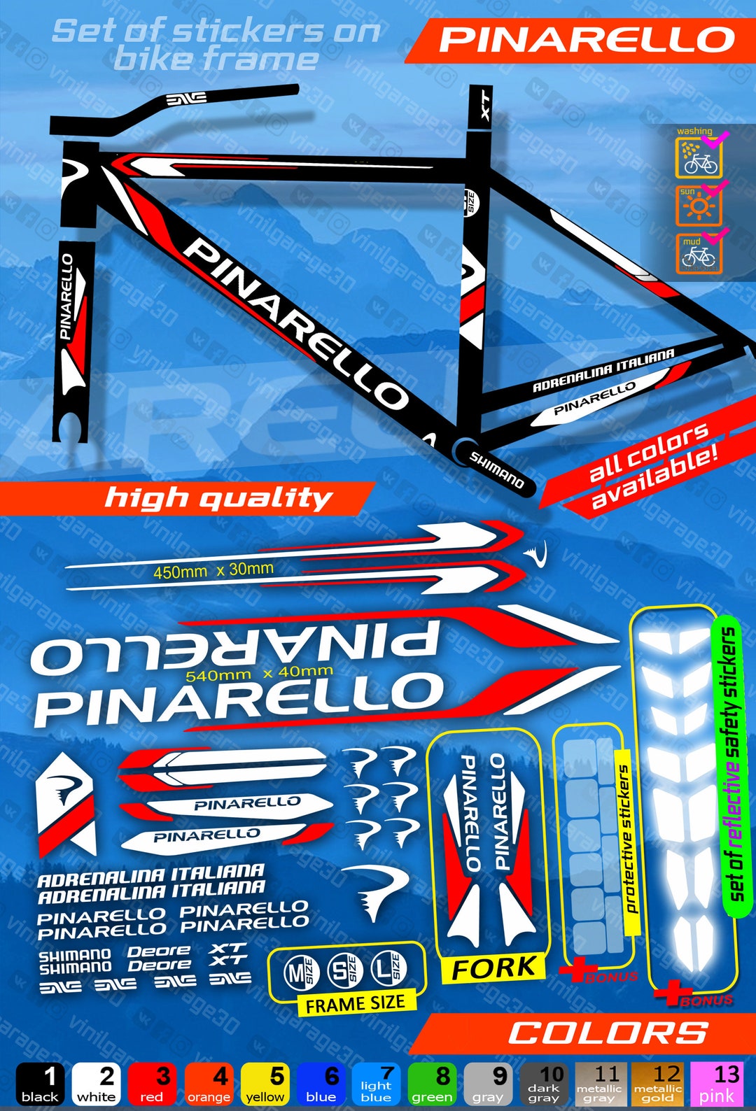 Bicycle Stickers Pinarello, Frame and Fork Set. Cycling - Etsy