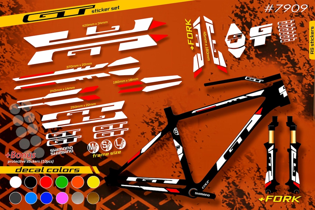 GT Bike Stickers Set fork. ALL COLORS Complete Set - Etsy