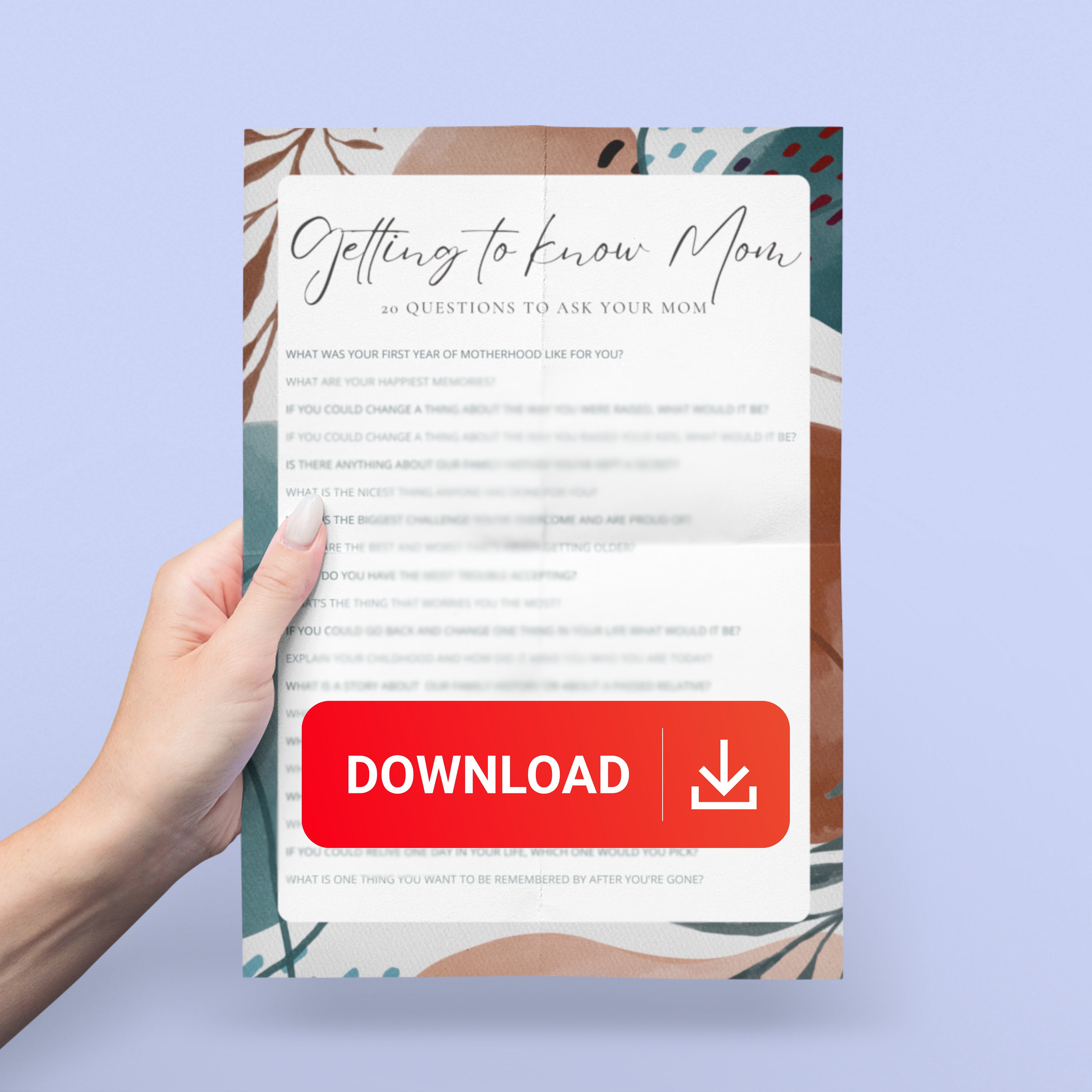 20 Questions for Mom Instant Digital Download | Mother's Day ...