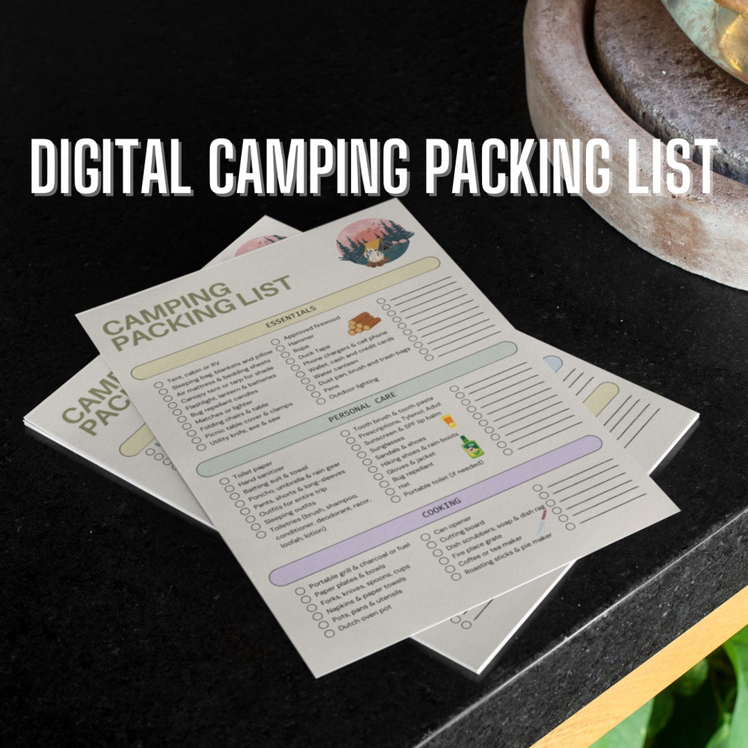 Camping Packing Checklist Digital Download | Etsy Vacation Organizer ...