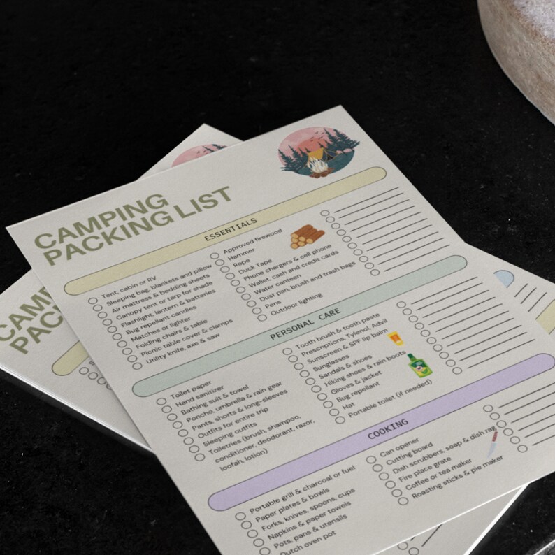 Camping Packing Checklist Digital Download | Etsy Vacation Organizer ...