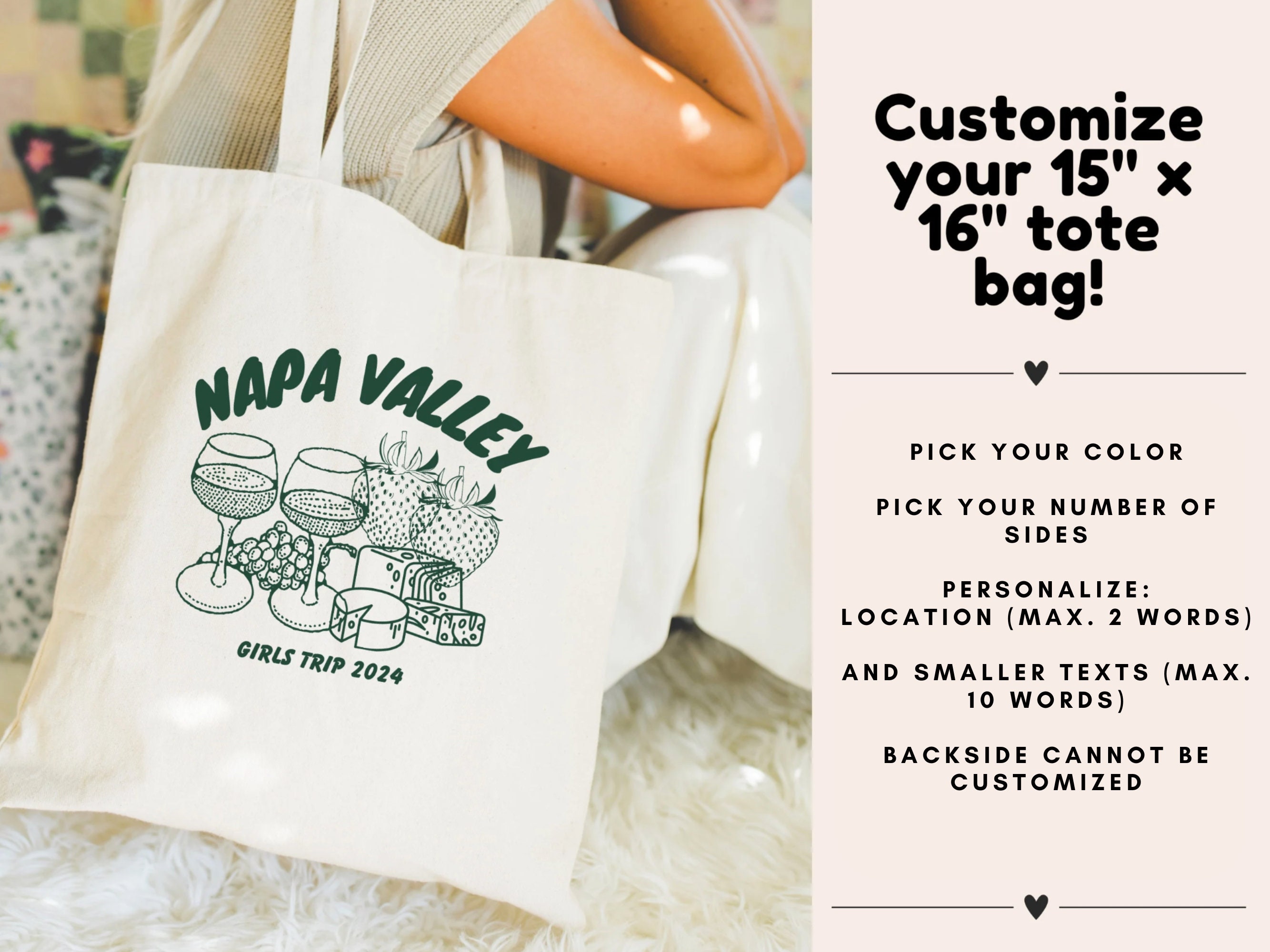 Napa Valley Tote Bag, Custom Winery Girls Trip Tote Bag, Personalized ...