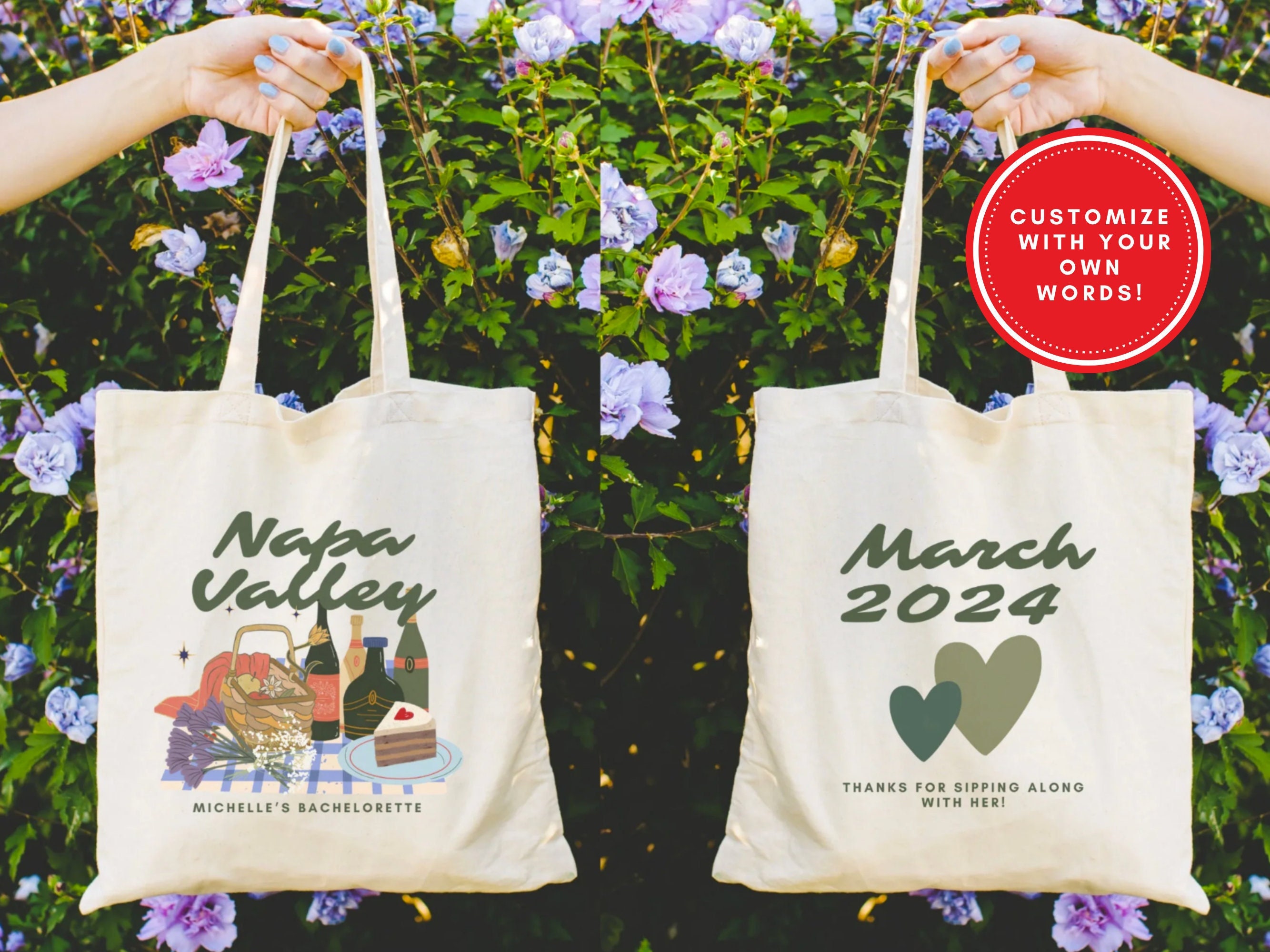 Napa Valley Tote Bag, Custom Winery Girls Trip Tote Bag, Personalized ...
