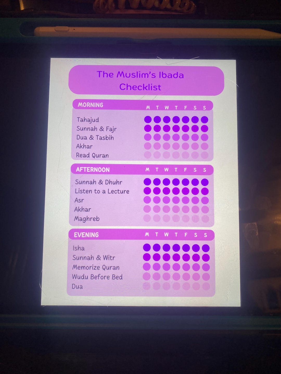 Muslim Girl Ibadah Tracker Daily Quran Reading Chart Islamic Worship ...