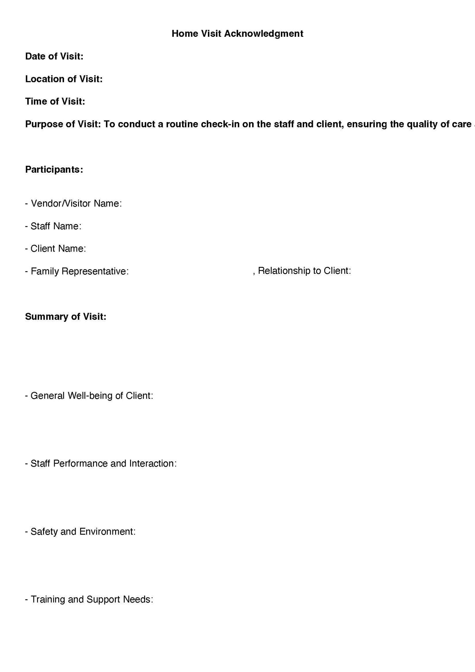 Adobe Fillable Home Visit Acknowledgment for Homecare - Etsy