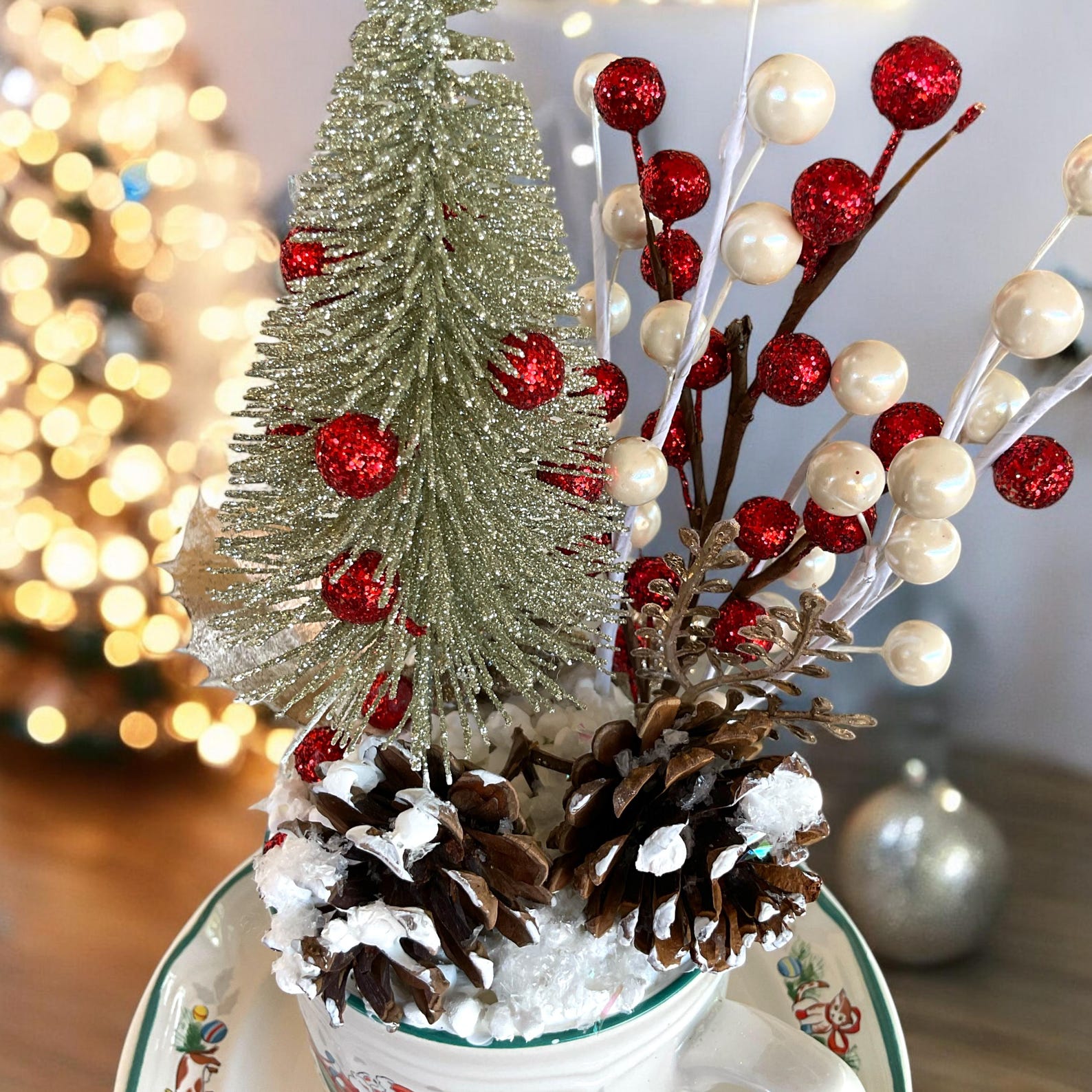 Christmas Decoration Cup and Saucer Diorama Holiday Centerpiece or Gift ...