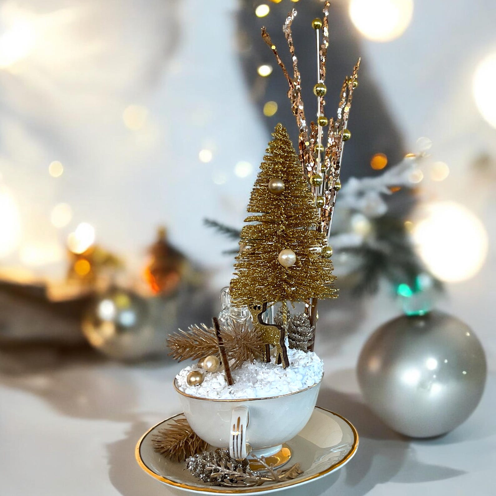 Christmas Home Decor Teacup Diorama Holiday Scene Hand Crafted OOAK ...