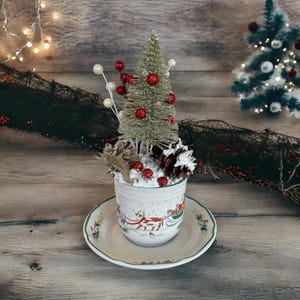 Christmas Decoration Cup and Saucer Diorama Holiday Centerpiece or Gift ...