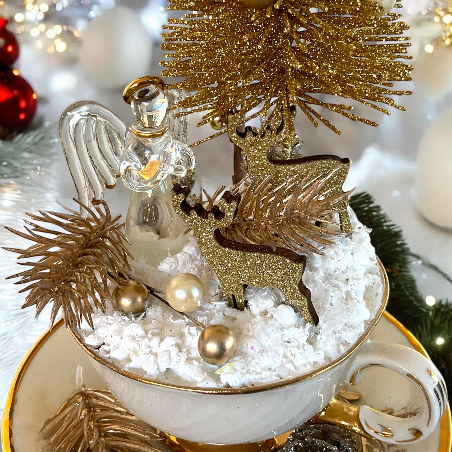 Christmas Home Decor Teacup Diorama Holiday Scene Hand Crafted OOAK ...