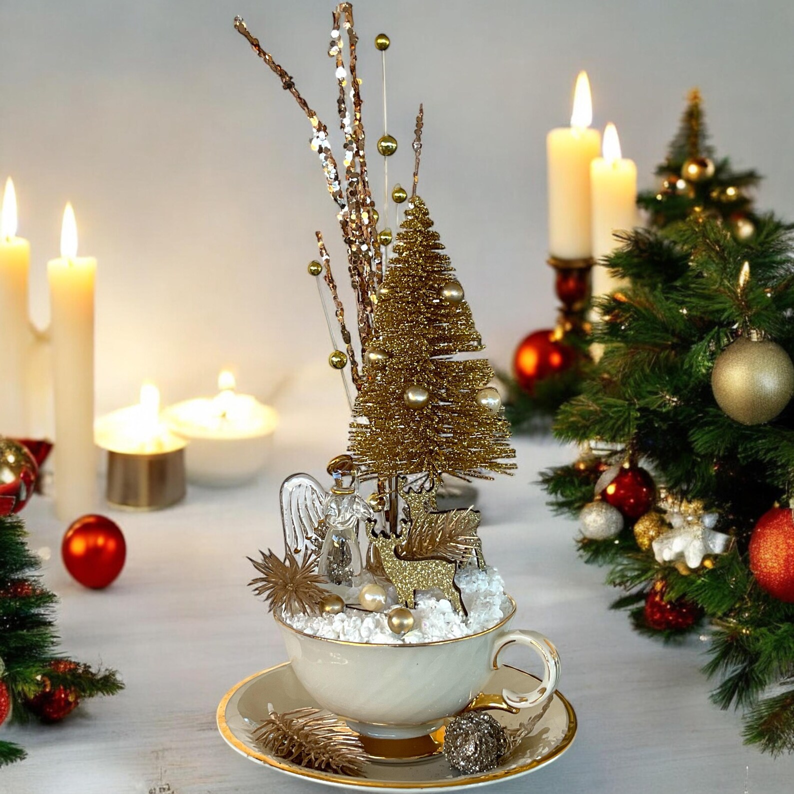 Christmas Home Decor Teacup Diorama Holiday Scene Hand Crafted OOAK ...