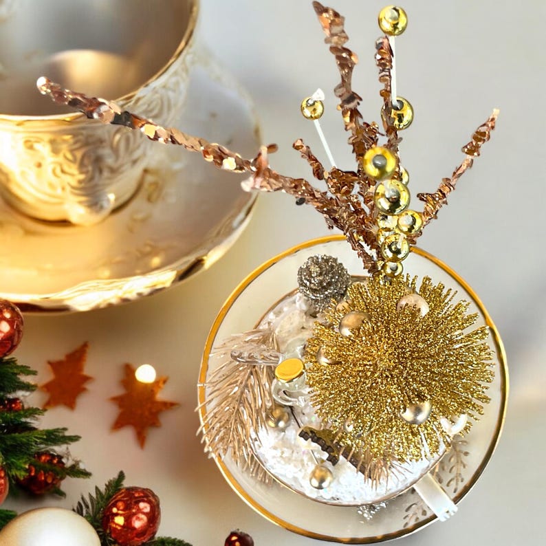 Christmas Home Decor Teacup Diorama Holiday Scene Hand Crafted OOAK ...