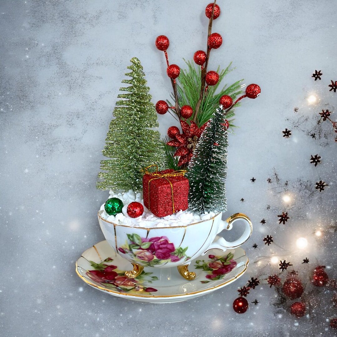 Christmas Home Decor Teacup Diorama Holiday Scene Hand Crafted OOAK ...