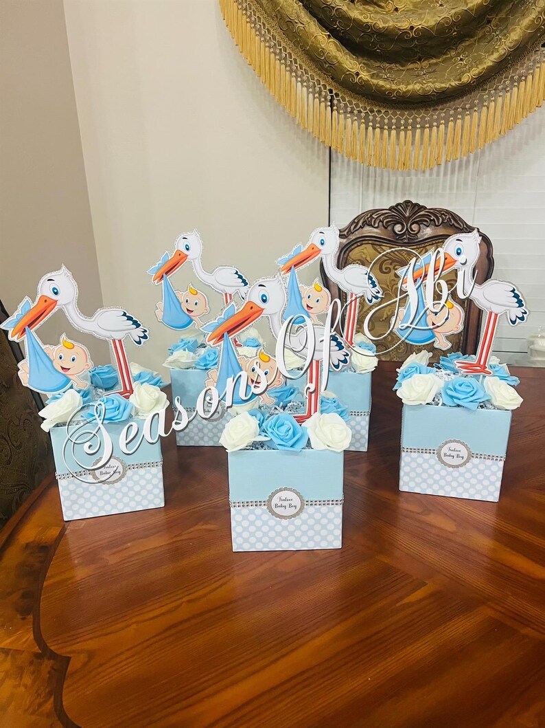 Box Centerpieces for Baby Shower Table Decor/ Table Centerpieces/ Stork ...