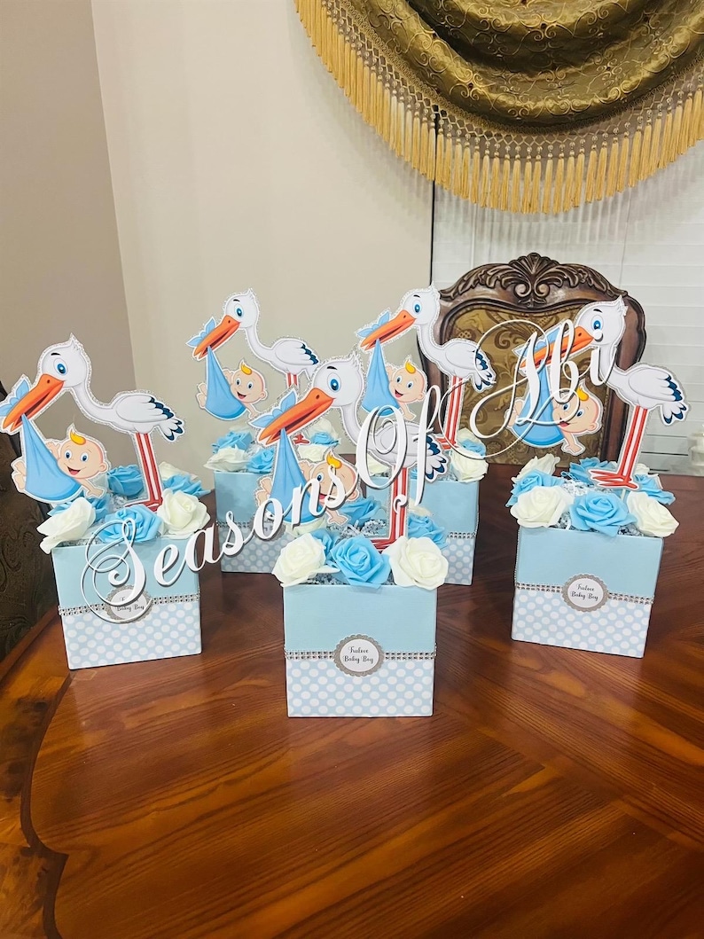 Box Centerpieces for Baby Shower Table Decor/ Table Centerpieces/ Stork ...