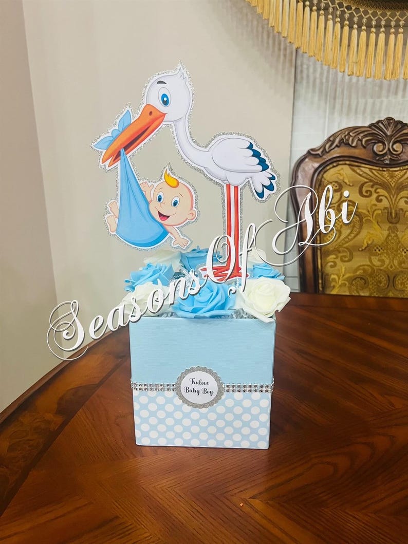 Box Centerpieces for Baby Shower Table Decor/ Table Centerpieces/ Stork ...