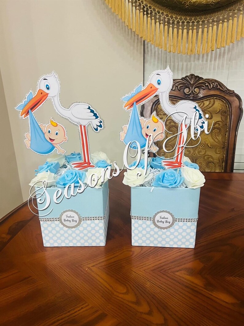 Box Centerpieces for Baby Shower Table Decor/ Table Centerpieces/ Stork ...
