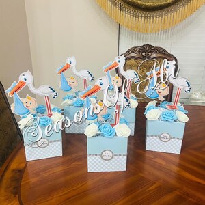 Box Centerpieces for Baby Shower Table Decor/ Table Centerpieces/ Stork ...