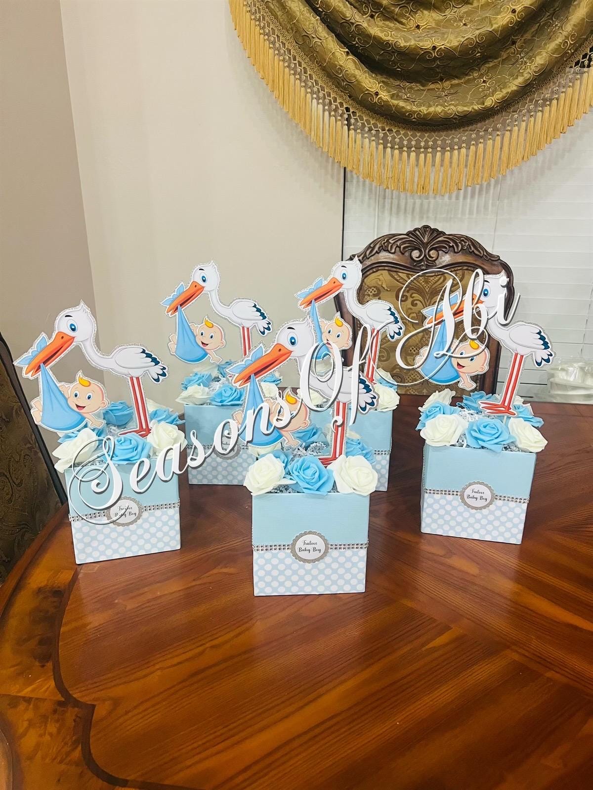 Box Centerpieces for Baby Shower Table Decor/ Table Centerpieces/ Stork ...