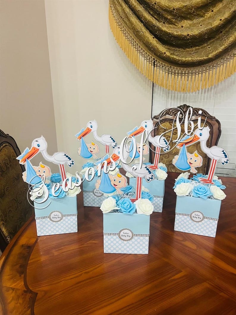 Box Centerpieces for Baby Shower Table Decor/ Table Centerpieces/ Stork ...