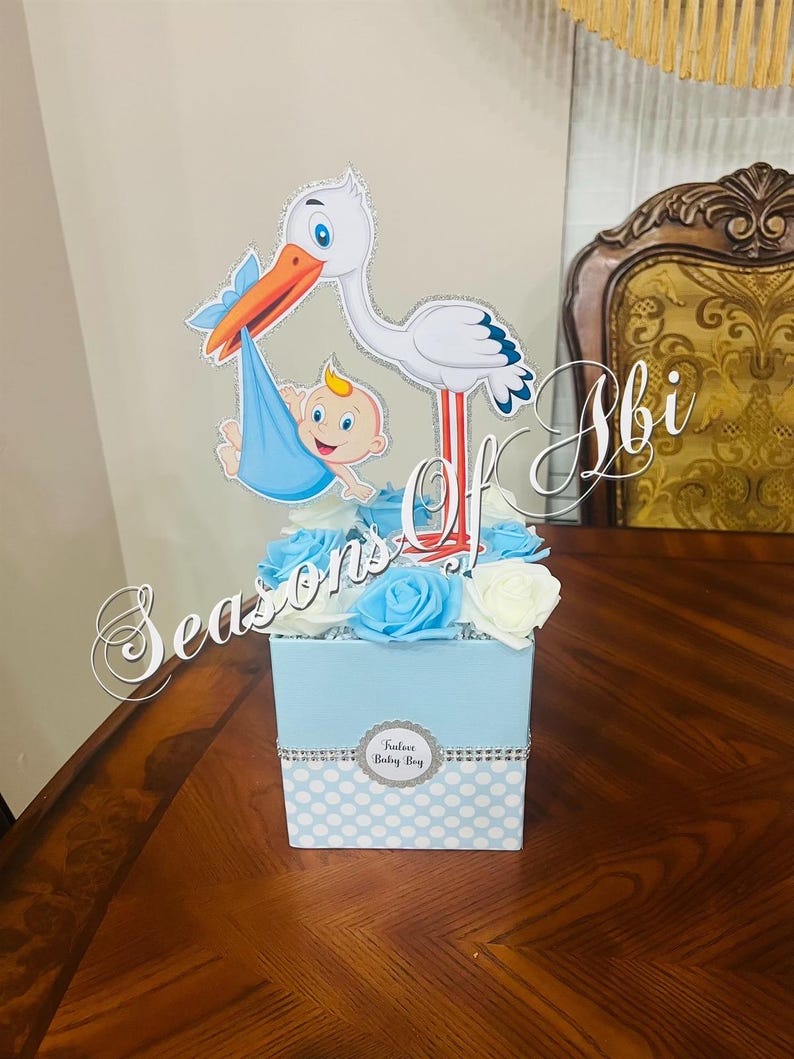 Box Centerpieces for Baby Shower Table Decor/ Table Centerpieces/ Stork ...