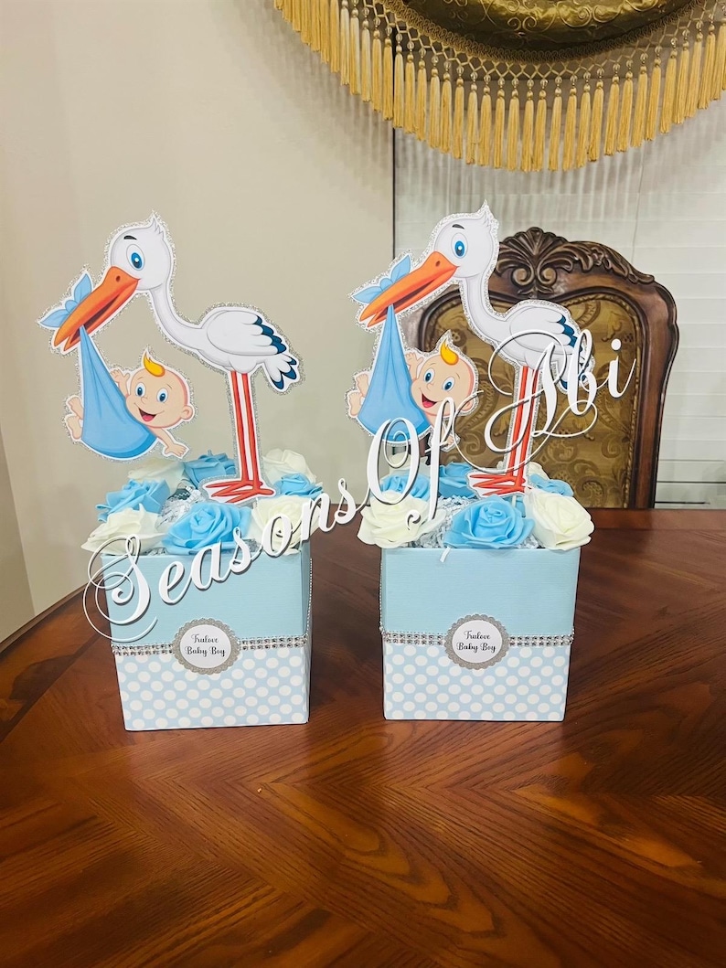 Box Centerpieces for Baby Shower Table Decor/ Table Centerpieces/ Stork ...
