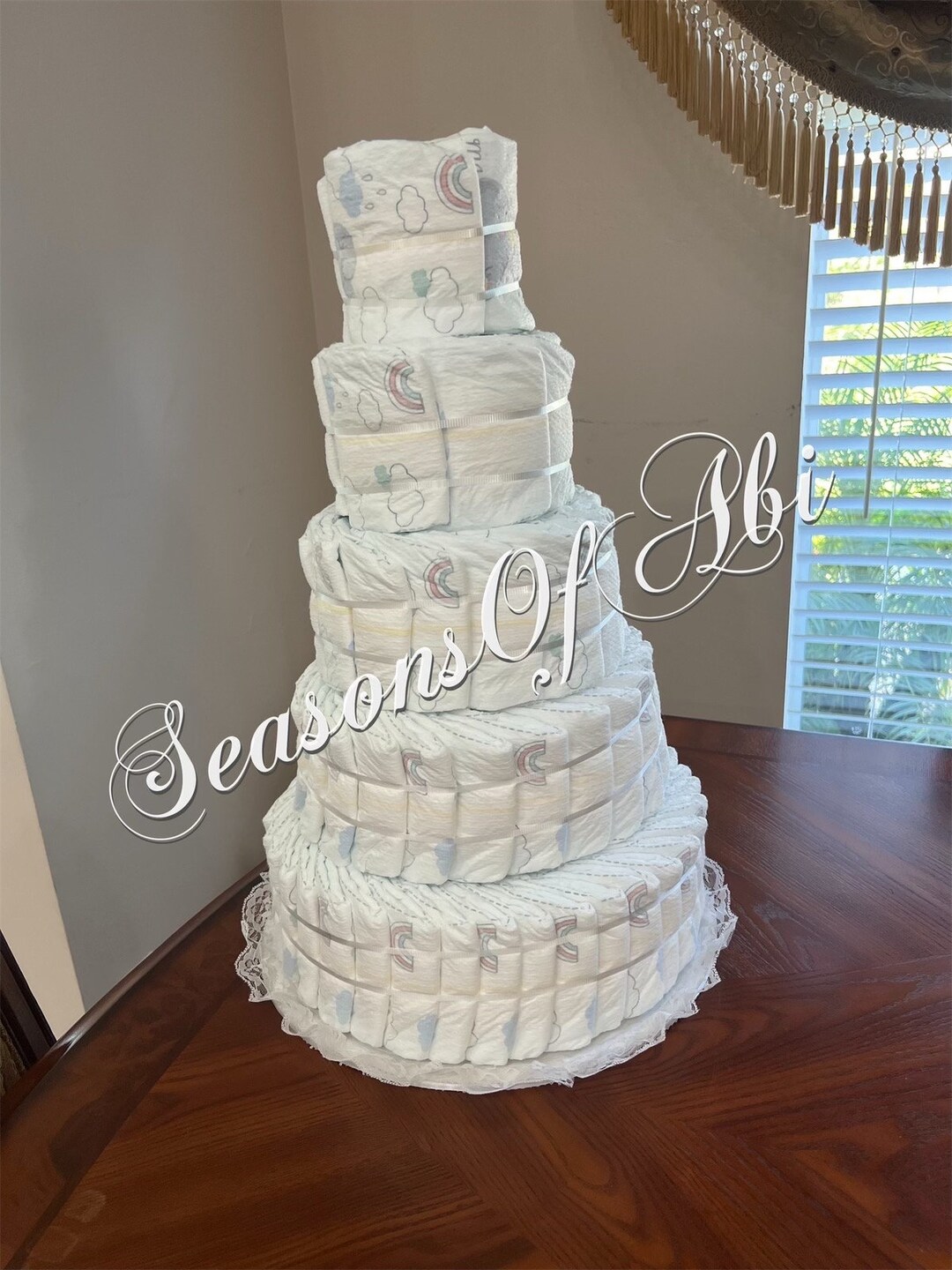 Undecorated Diaper Cake/ 5 Tier Diaper Cake/ DIY Shower Centerpiece or ...