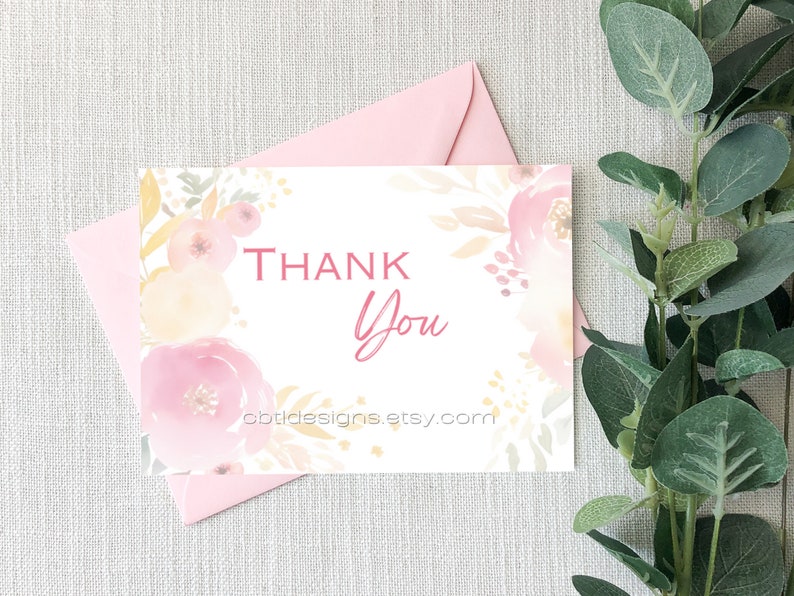 Thank You Card | Thank You Note | Thank You Note Card | Floral Thank ...