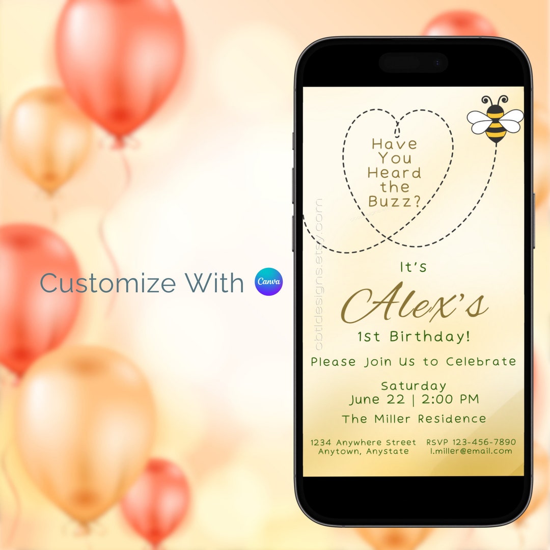Bee Birthday Party Invite | Birthday Party Phone Invite| Birthday Party ...