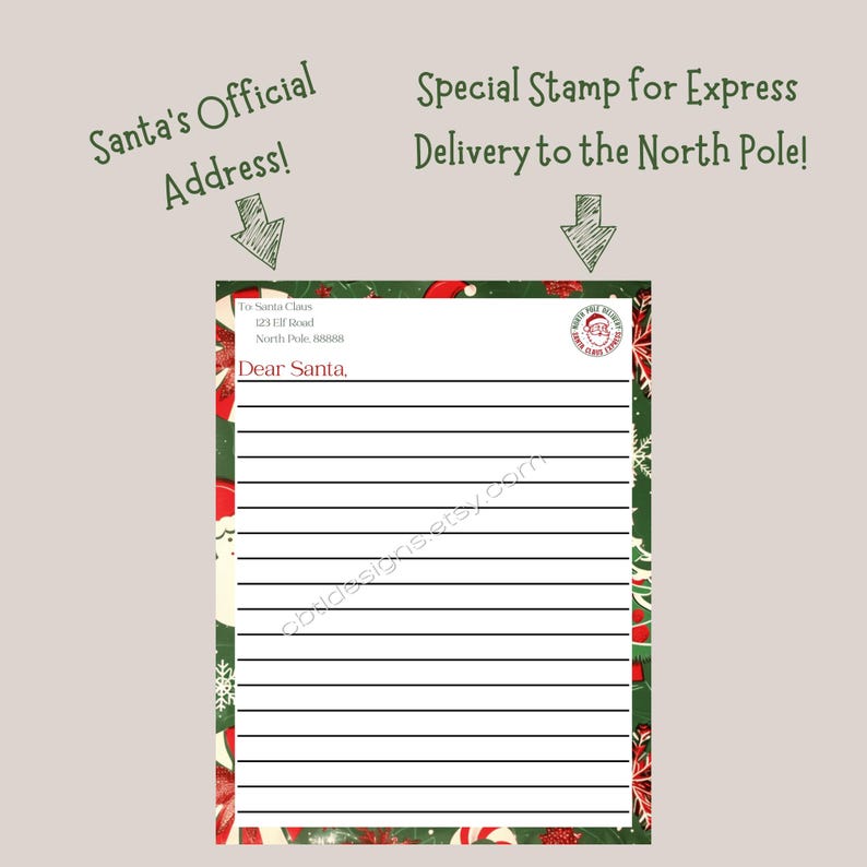 Printable Dear Santa Letter | PDF Instant Download - Etsy