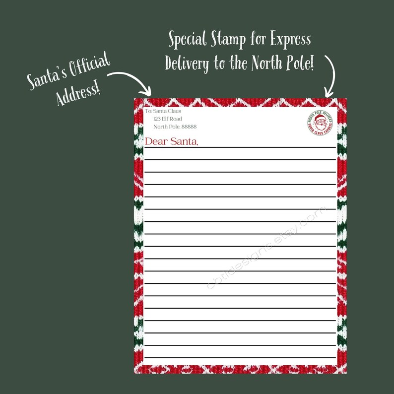 Carta para Papá Noel imprimible / Descarga instantánea en formato PDF ...