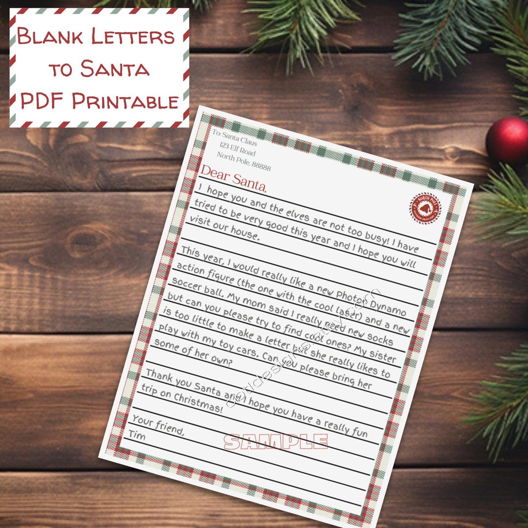 Carta para Papá Noel imprimible / Descarga instantánea en formato PDF ...