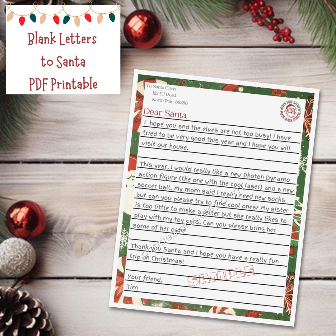 Printable Dear Santa Letter | PDF Instant Download - Etsy