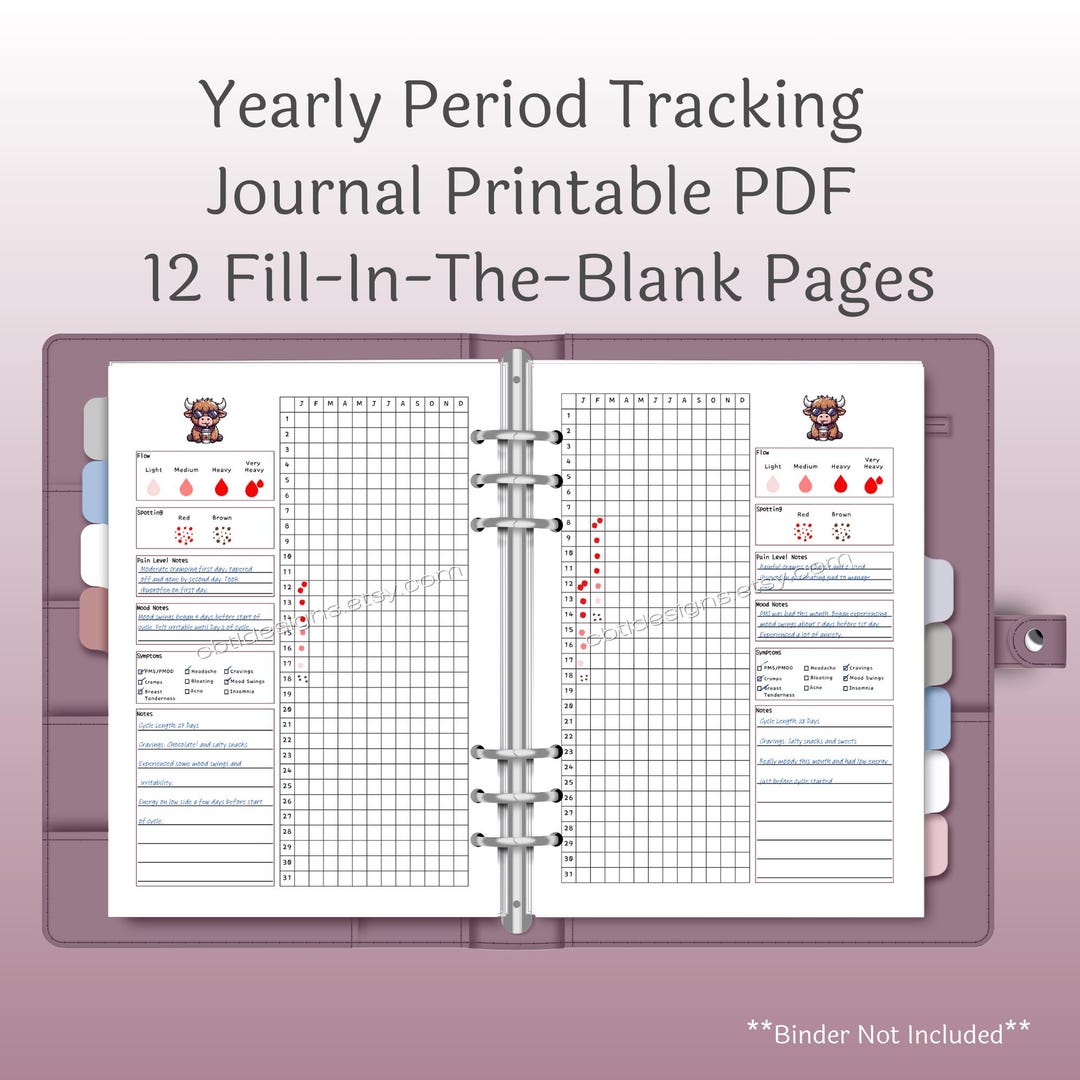 Highland Cow Themed Printable Period Tracker | Printable PDF Journal ...