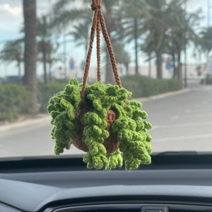 Crocheted Plant in Hanging Pot for Car Decor Handmade Car Decoration ...