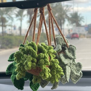Crocheted Plant in Hanging Pot for Car Decor Handmade Car Decoration ...
