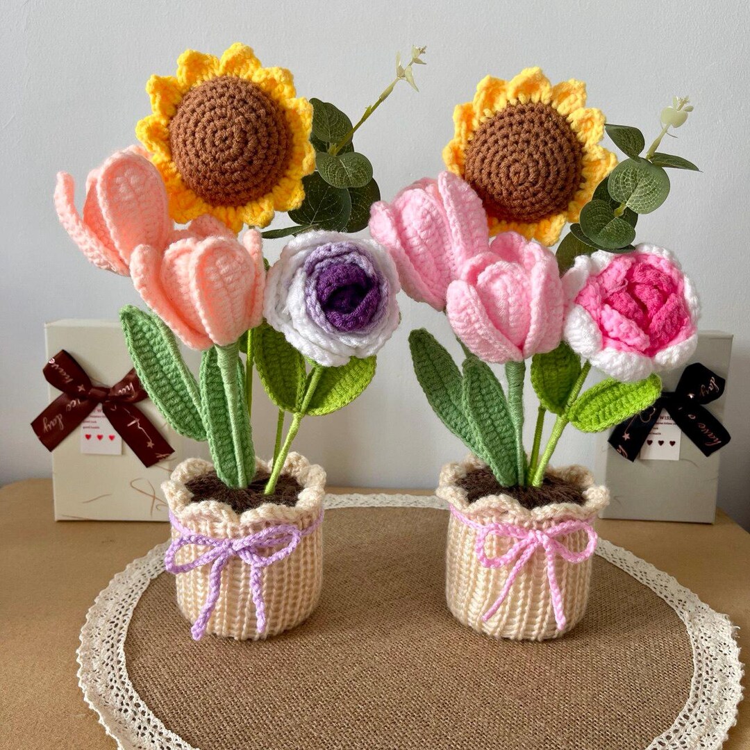 Teacher Appreciation Gift – Crochet Flower Pot Arrangement - Handmade ...